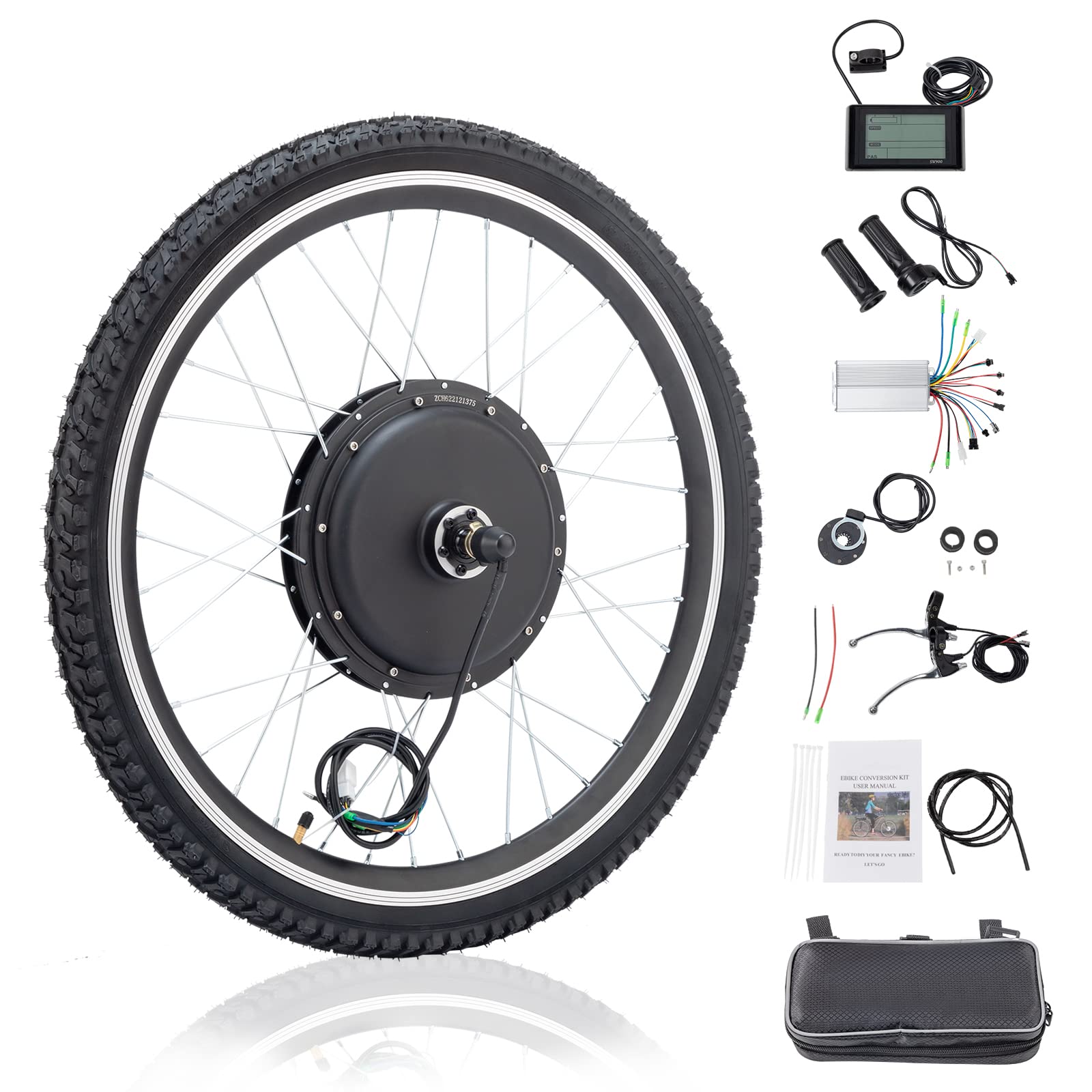 Ktaxon Electric Bike Conversion Kit, 48V 1000W Ebike Conversion Kit, 26" E-Bike Conversion Kits with PAS System, LCD Display, Double Wall Aluminum Alloy Frame and Gearless Hub Motor(Rear Wheel)