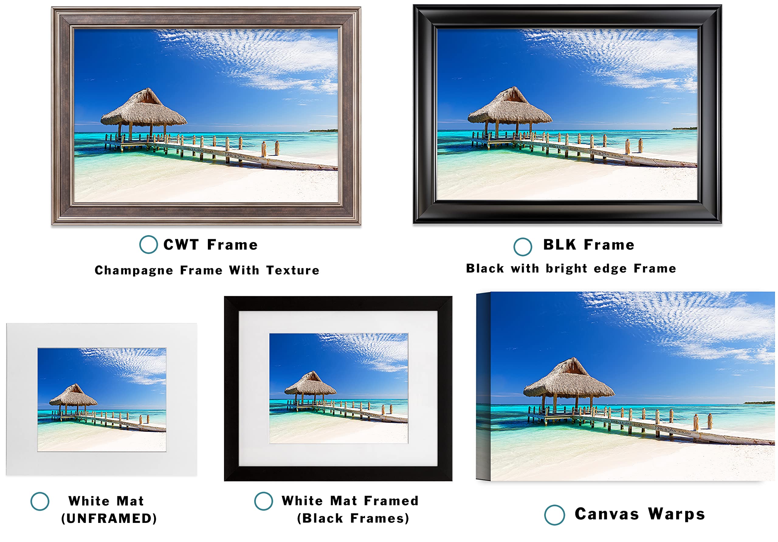 Over water bungalows Personalized Canvas or Photo Print and Framed Art Artwork with Couple's Names Special Date and Your Own Message on, Great Gift for Anniversary,Wedding,Birthday