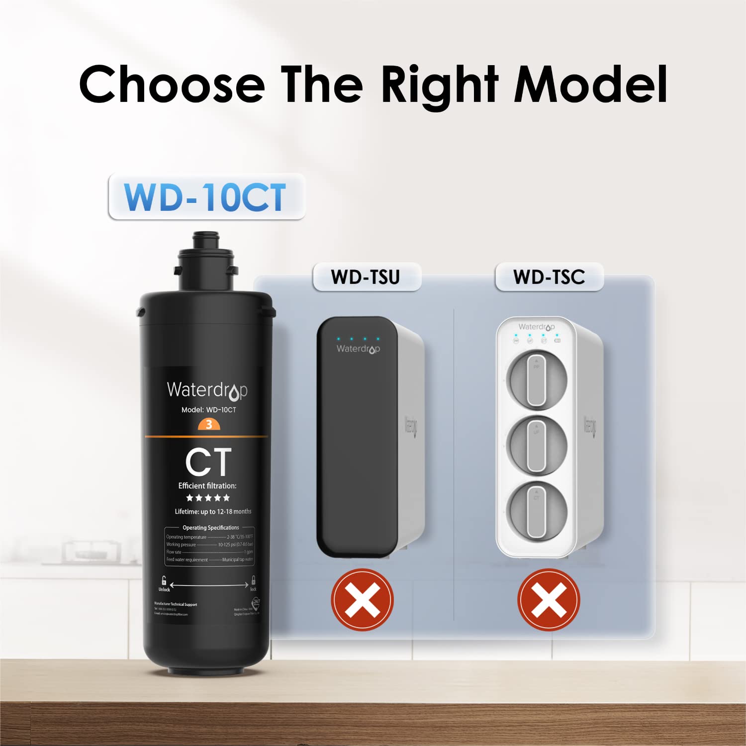 Waterdrop WD-10CT Under Sink Water Filter, Replacement for Waterdrop TSA & TSB 3-stage Under Sink Water Filter System
