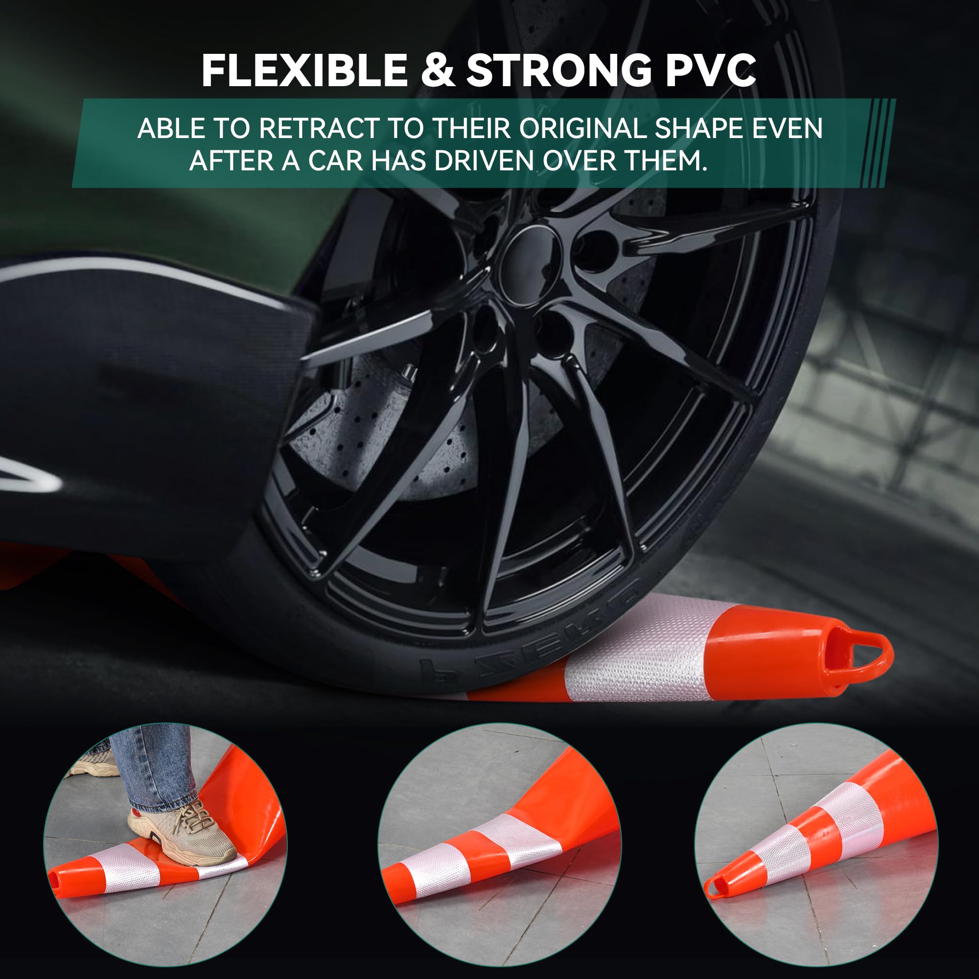 YITAHOME Traffic Cones 28 Inch (6 Pack), with 16.4FT Chain and Reflective Collars, PVC Orange Construction Cones, Safety Cones for Parking Lot, Home Road