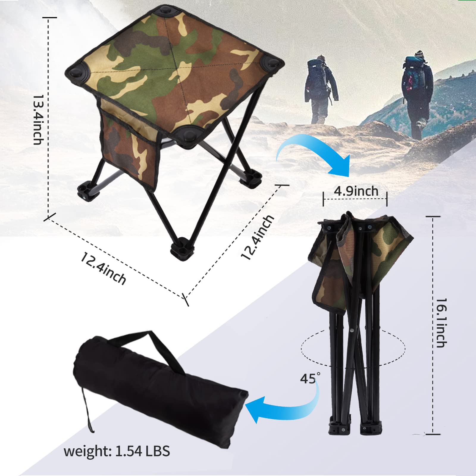 Peomliee 2 Packs Foldable Camping Stool, Lightweight Steel Portable Folding Outdoor Stools with Carry Bag for Adults Camping, Fishing, BBQ.