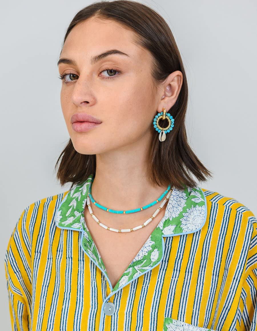 POTESSA Turquoise Beaded Choker Necklace for Women Tiny Boho Hawaiian Seed Bead Beach Necklace Jewelry