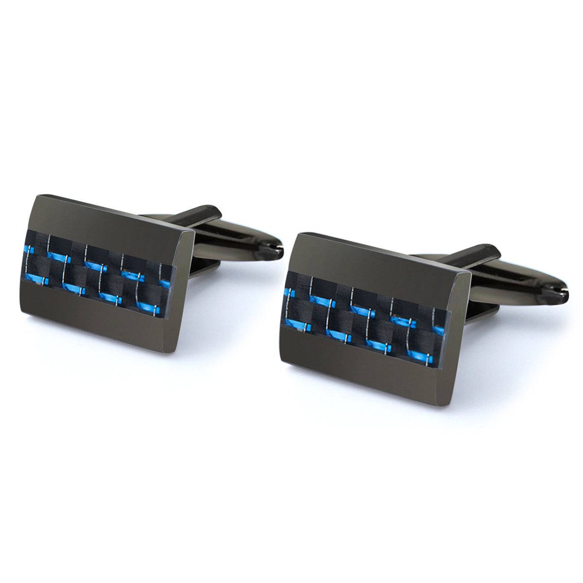 Mr.Van Men's Carbon Fiber Cufflinks Set Handcrafted Rhodium Plated Cuff Links for Business Wedding