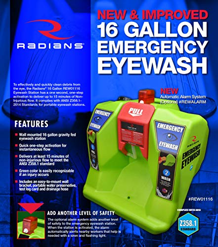 VisionAid Radians Emergency Eyewash Station REW01116, Hi-Viz Green, 16 gallon