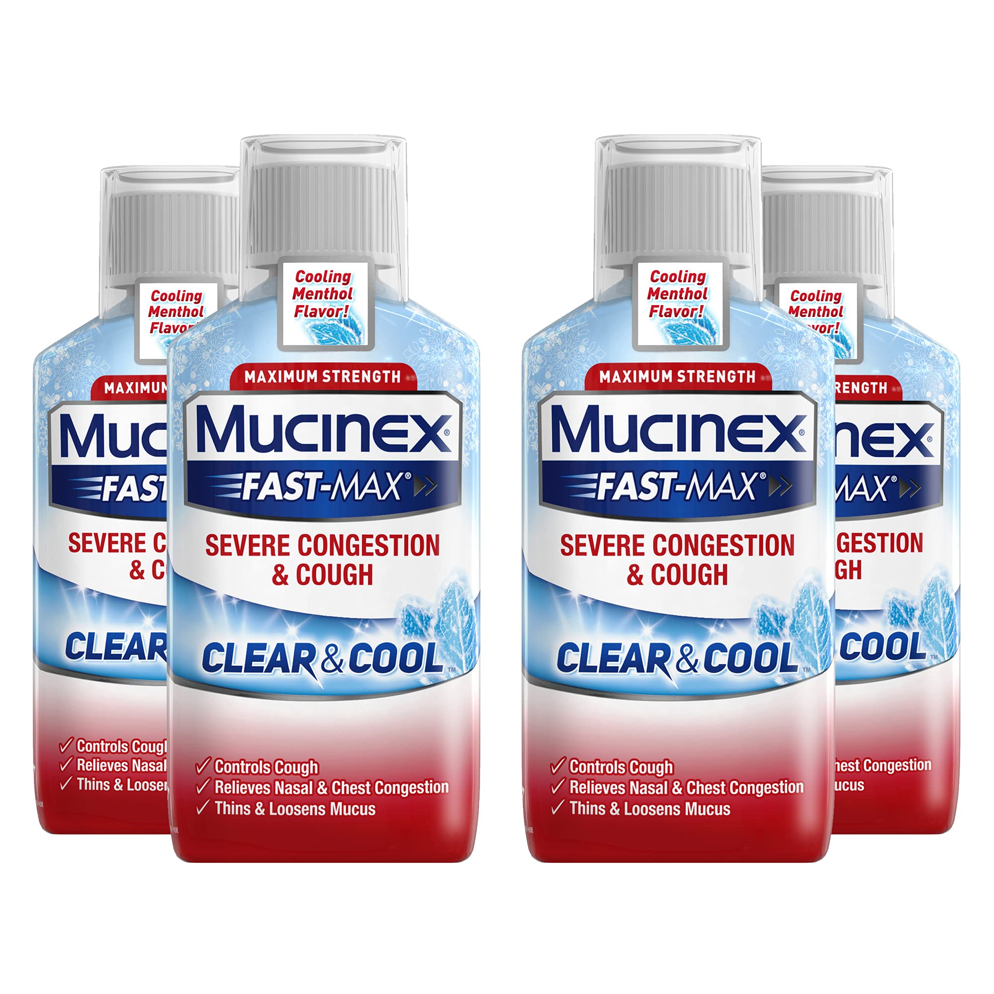 Mucinex Fast-Max Clear & Cool, Severe Congestion & Cough Liquid, 6oz (Pack of 4)