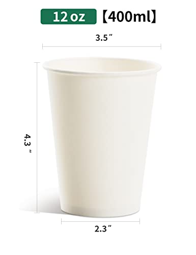 RACETOP Paper Coffee Cups 12 oz [100 pack], Paper Coffee Cups, Disposable Coffee Cups, Ideal for Beverage| Coffee (white, 12oz)