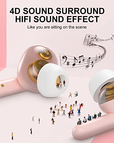 True Wireless HiFi Earbuds,Bluetooth Headphones with 4 Speakers,Hi-Res Audio 30H Playtime Earphones with LED Display Charging Case, Touch Control in-Ear Earbuds with Mic for Phones Games Sports Pink