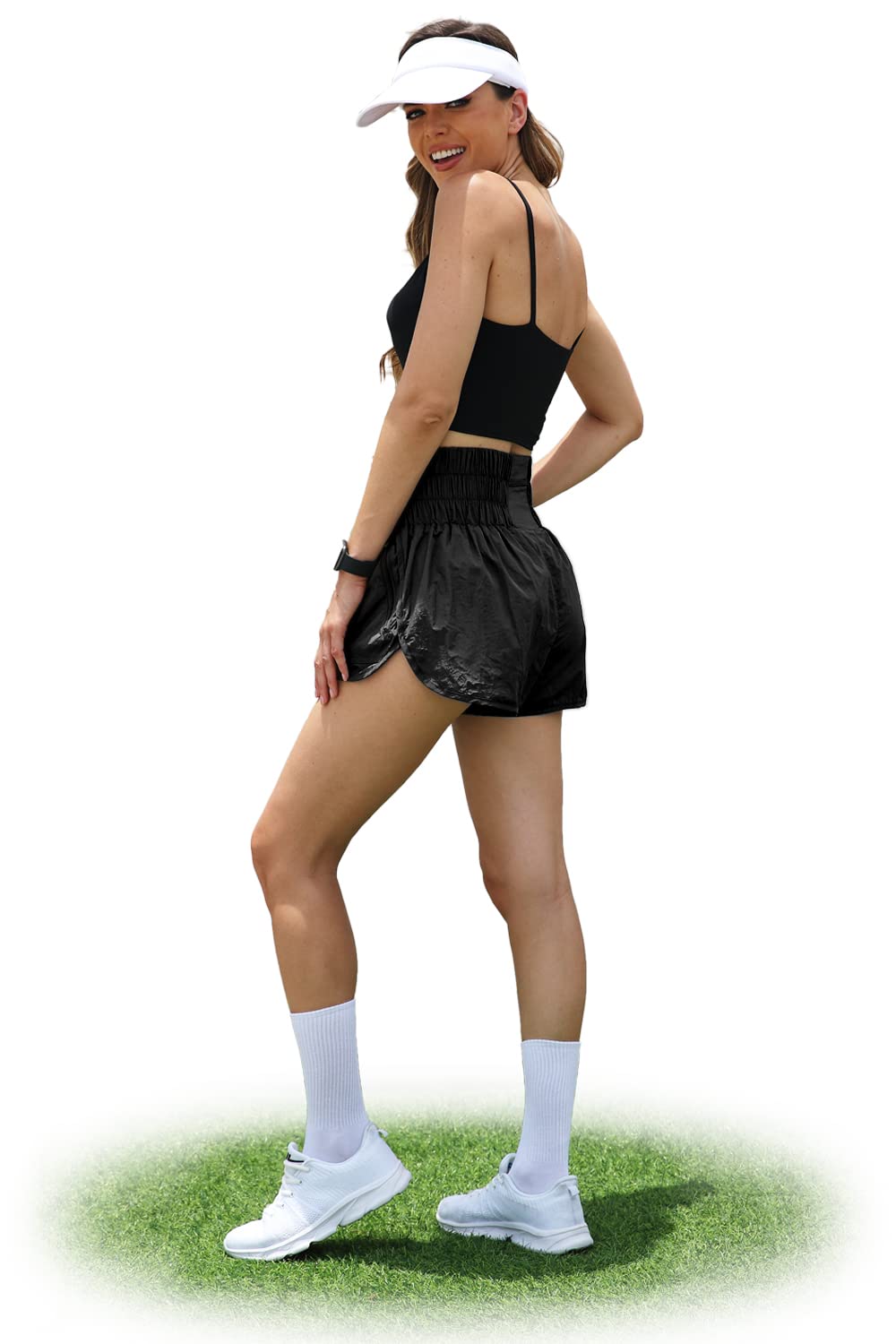Sanutch Women's High Waisted Athletic Shorts Hiking Gym Workout Shorts Quick Dry Elastic Casual Summer Running Shorts Black M