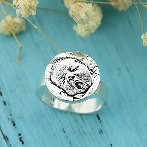 LONAGO Personalized Photo Ring Engraved Picture Stackable Ring Gift For Women (Silver, sterling-silver)
