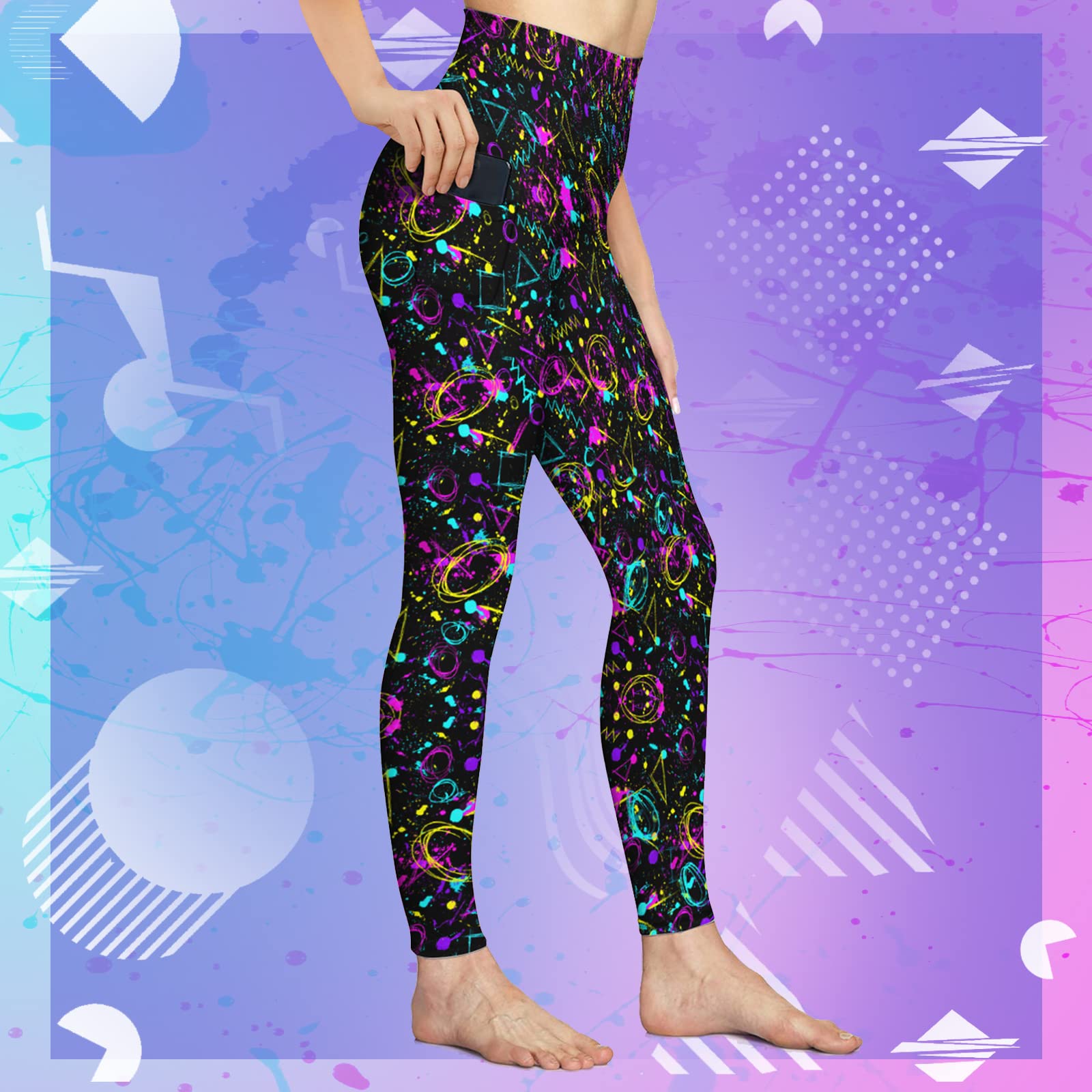 SKYNORA Women's Retro 80s High Waisted Tummy Control Neno Vintage 90s Workout Running Yoga Pocket Pants, Dinosaur, X-Large
