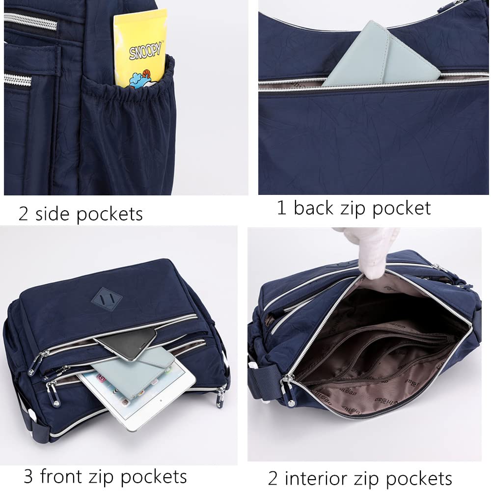 Sanxiner Lightweight Shoulder Bag, Multi-Pocket Crossbody Purses for Women,Water-Resistant Nylon Crossbody Bag (1-Dark Blue)