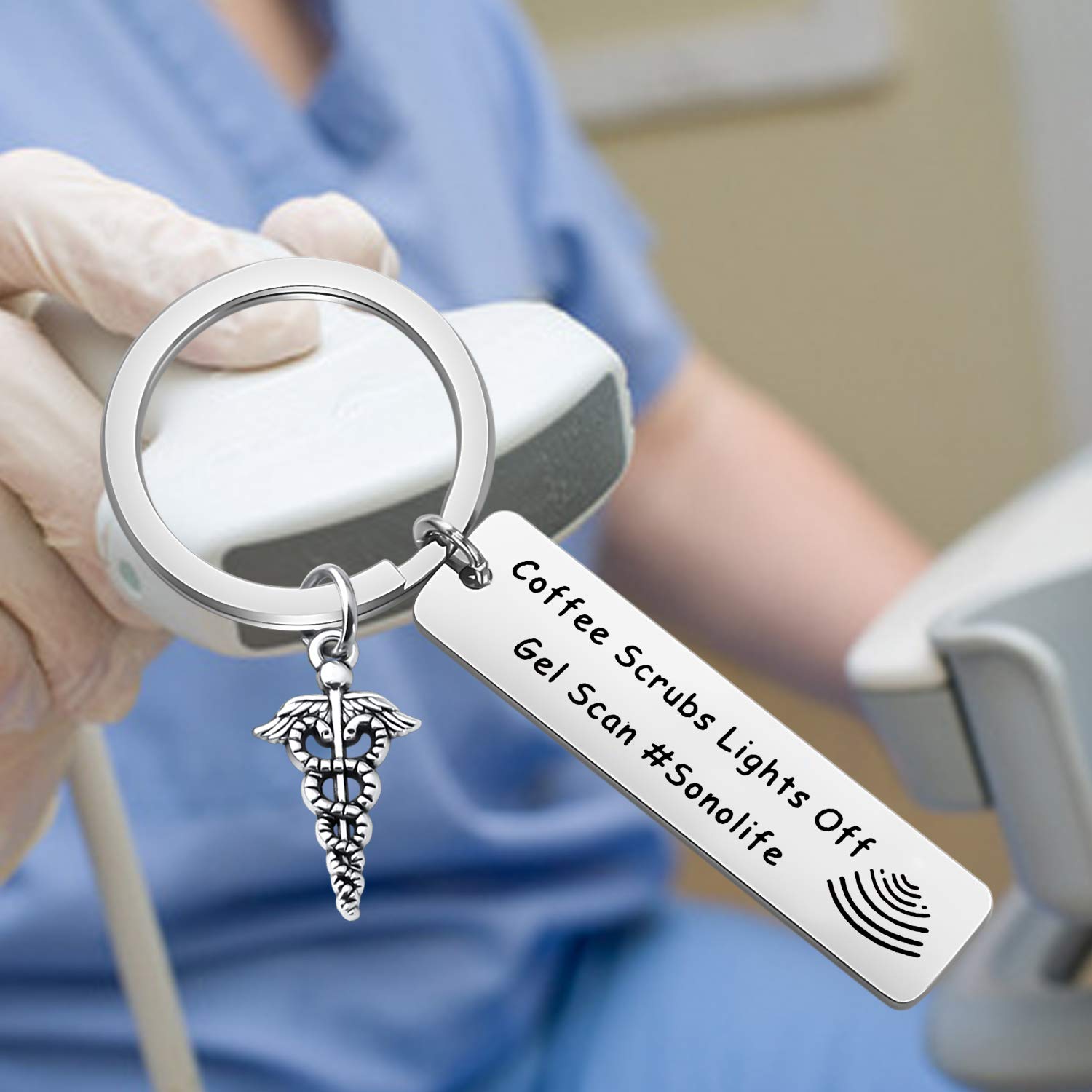 POTIY Sonographer Gift Sonographer Keychain Radiologist Keychian Coffee Scrubs Lights Off Gel Scan Keychain Radiology Technologist Gift for Medical Sonographer (Sonographer Keychain)