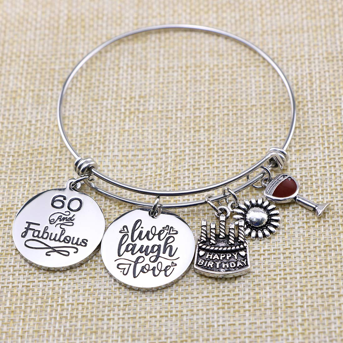 Memgift 60th Birthday Gifts for Women Stainless Steel Charm Bracelet Gift Jewellery