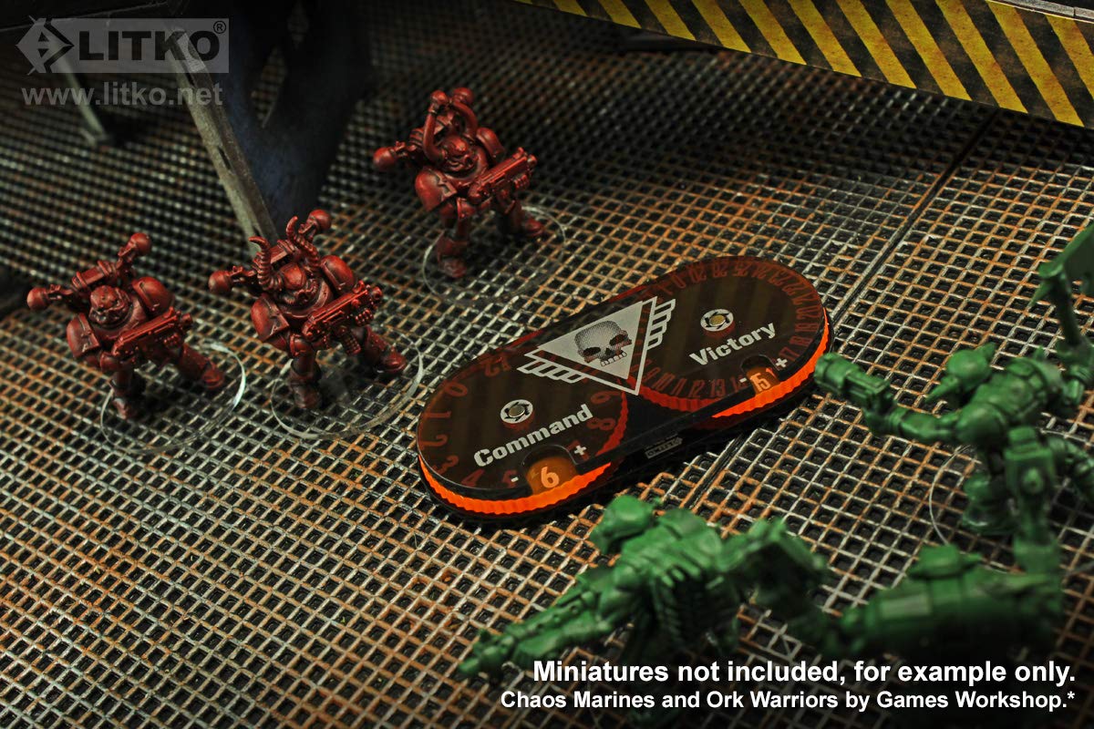 LITKO Command and Victory Point Tracker Compatible with Warhammer: Kill Team, Fluorescent Orange & Translucent Grey
