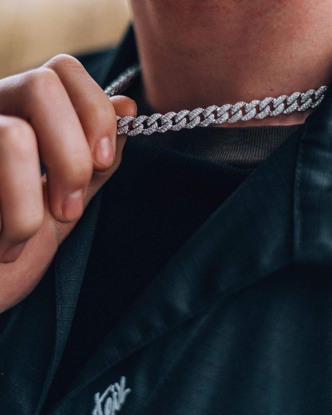 OYOGAA 9mm 6 Times 14K Gold Plated Miami Cuban Link Chain Dupre Cuban Link Chains for Men Iced Out CZ Cuban Link Gifts for Women (White Gold, 16)