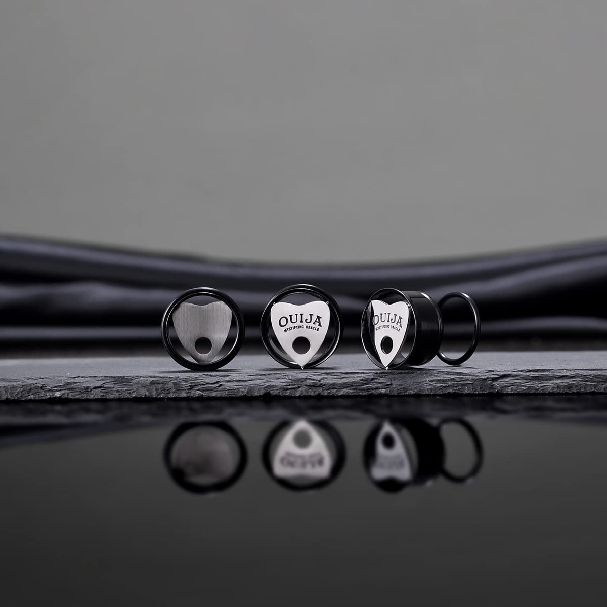 KUBOOZ OUIJA MYSTIFYING ORACLE Pattern Ear Plugs Tunnles Stainless Steel Ear Piercing Jewelry 00G-30mm