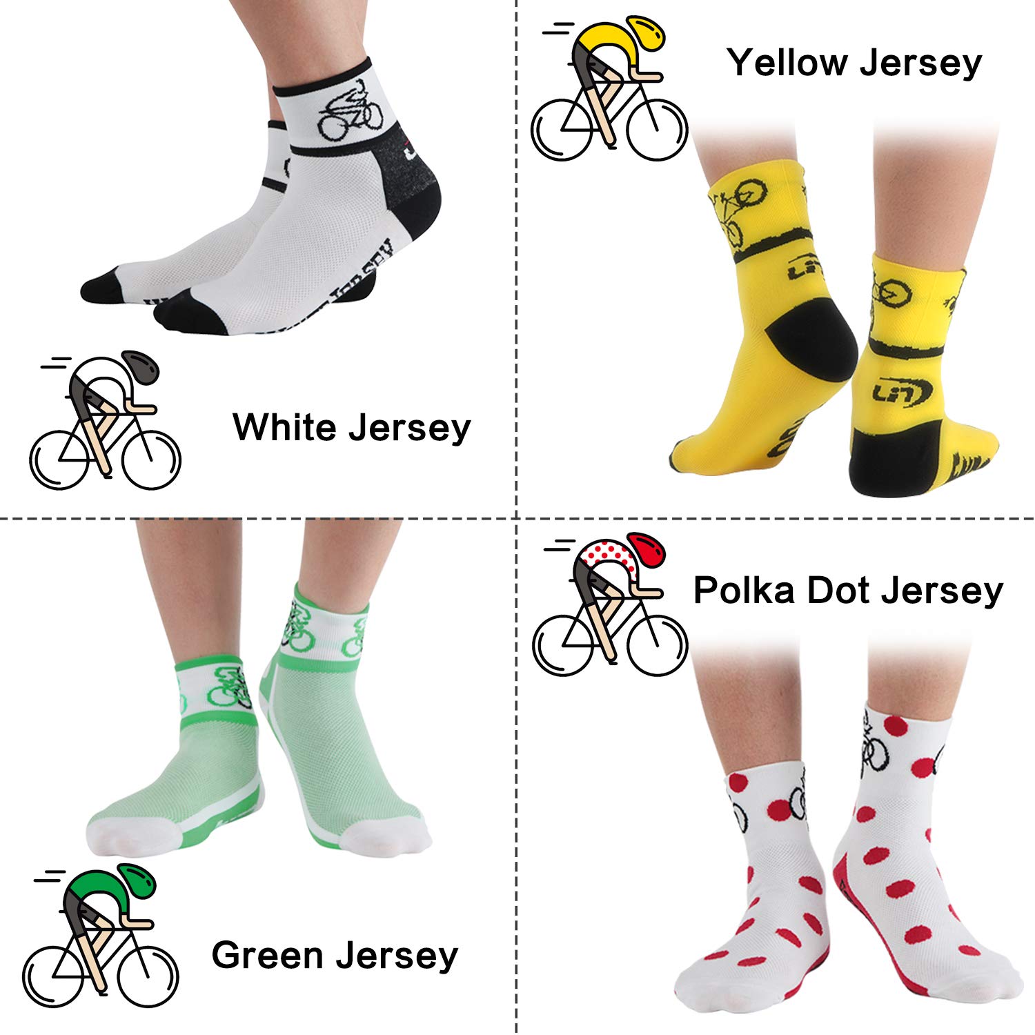 LIN 7 Pack Cycling Socks CoolMax Ankle Bike Socks Cool Funny Bicycle Socks Men and Women (L(10-13), Mixed)