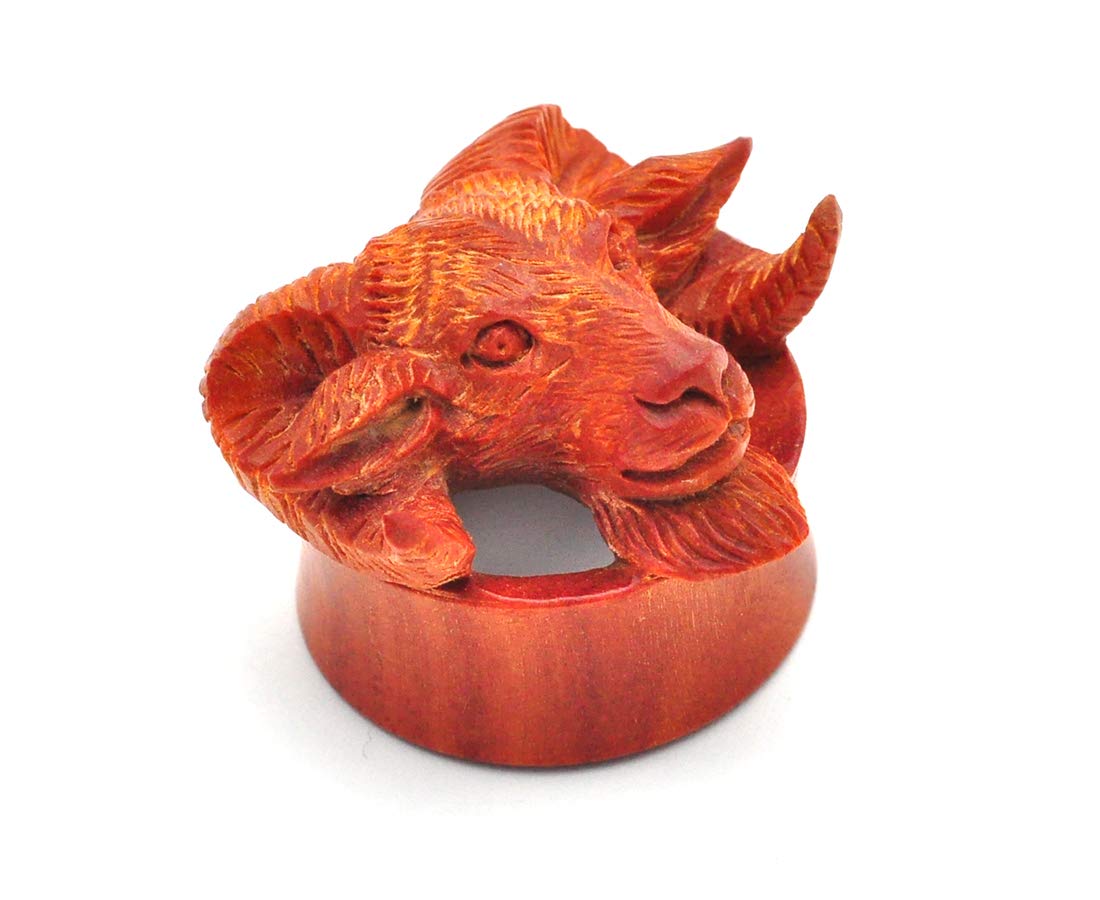 Mystic Metals Body Jewelry Pair of Hand Carved Saba Wood Goat Head Plugs(PW-340) (5/8" (16mm))