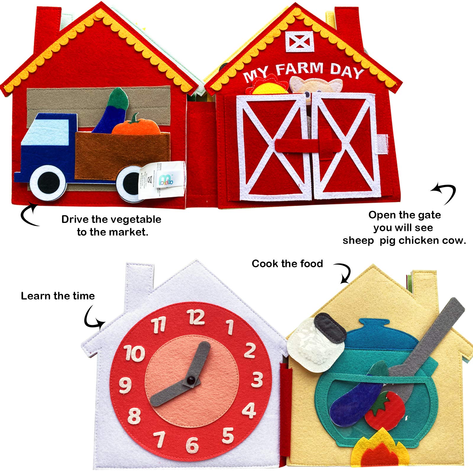 MOVEBO- Quiet Book Toddler Book (My Farm Day),Farm Animals Activity Busy Book,Felt Book,Quiet Book for Toddlers and Children