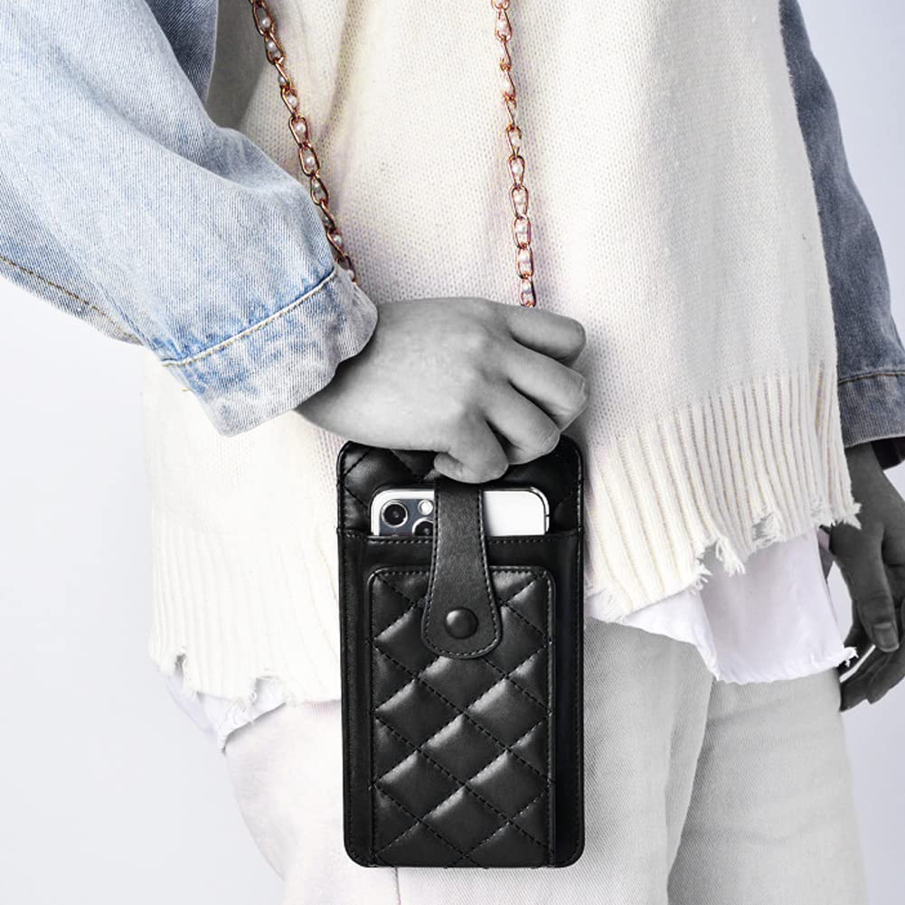 Small Cell Phone Cross Body Bag Purses Crossbody Shoulder Bags with Chain Strap Card Holder for Google Pixel 7 6a 5a 5G 4a 5G (Black)