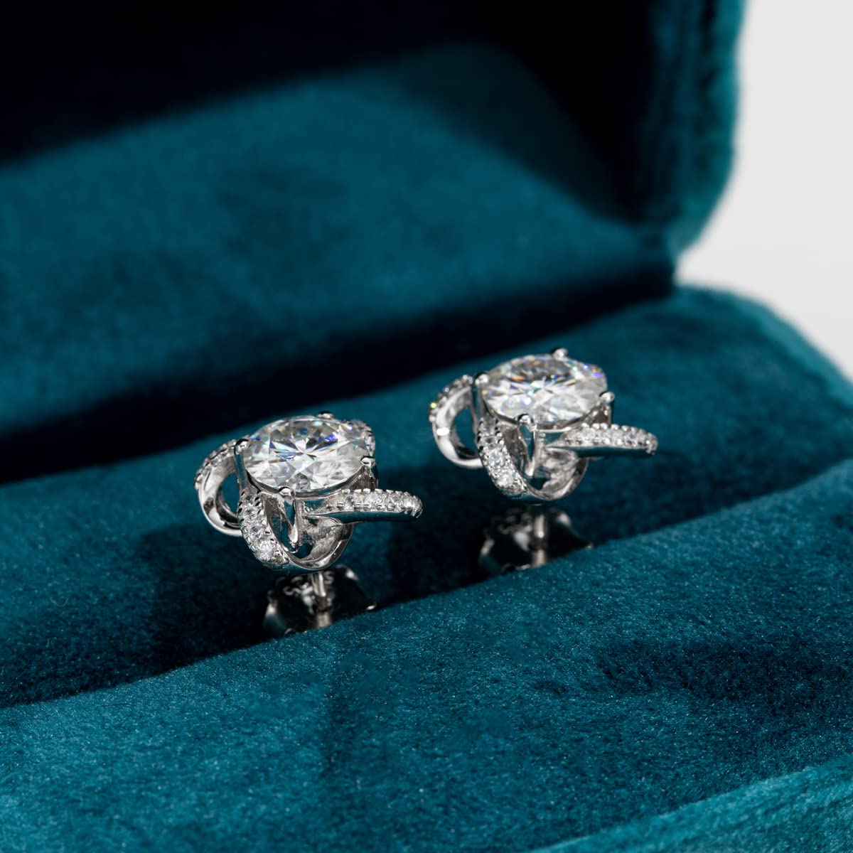 Raivari 2ct Moissanite Halo Ring,D Color VVS1 Lab Created Diamond 925 Sterling Silver Round Cut Moissanite Side Stone Earrings for Women with GRA Certificate