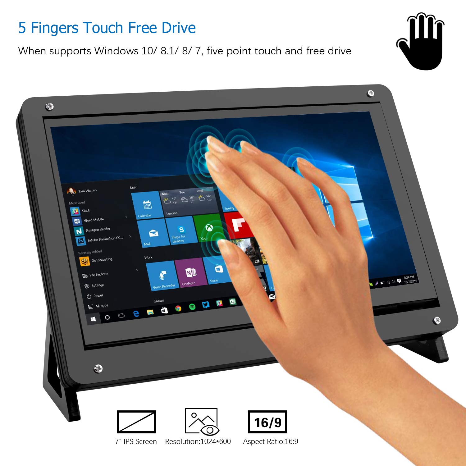 Longruner Raspberry Pi Touch Screen with Case Holder, 7 inch TFT LCD Display HDMI Module 1024x600 for Raspberry Pi 3 2 Model B and RPI 1 B+ A BB Black PC Various Systems (with Protective Case)