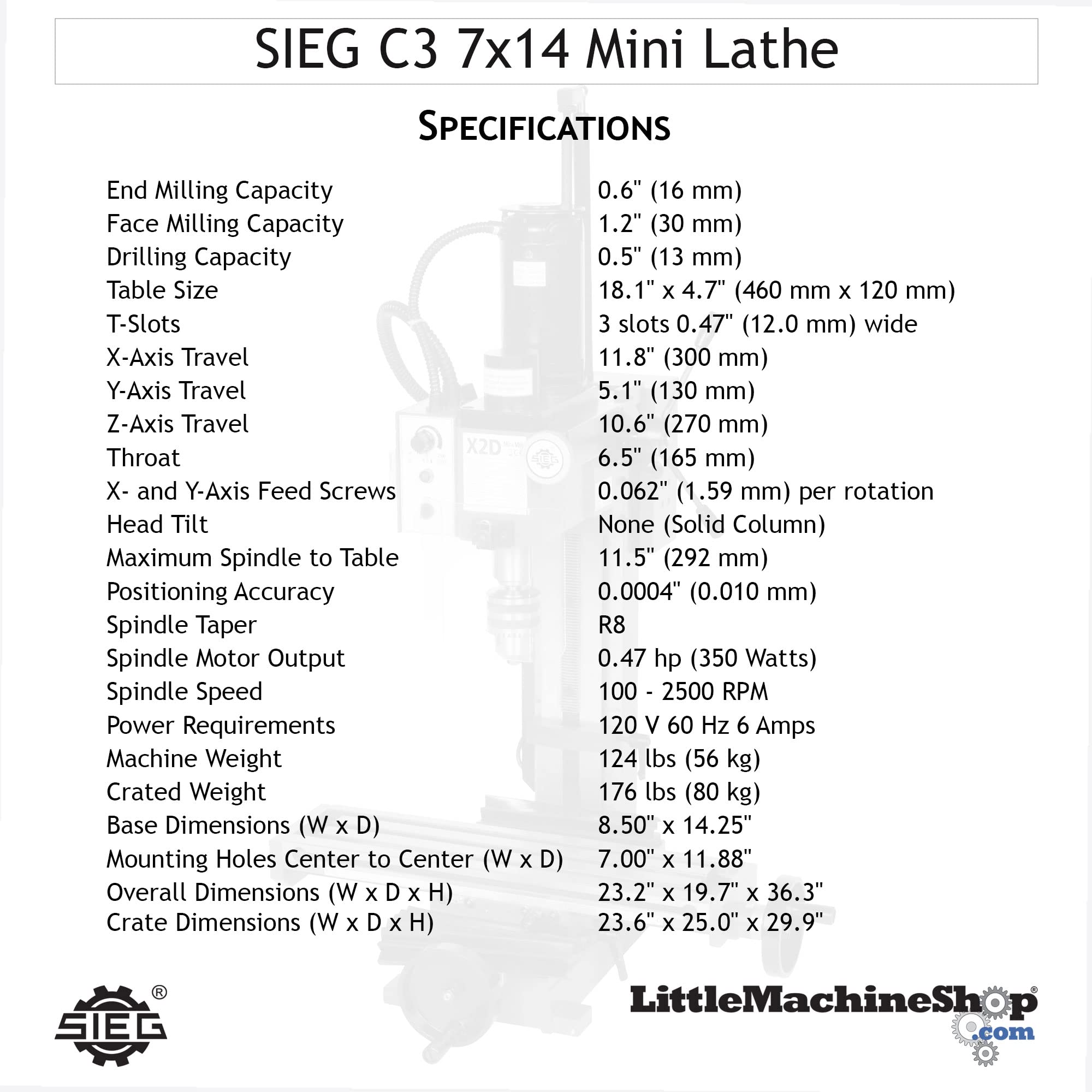 SIEG Mini Mill X2D - 350 Watt Variable Speed include R8 Spindle Taper, LittleMachineShop.com