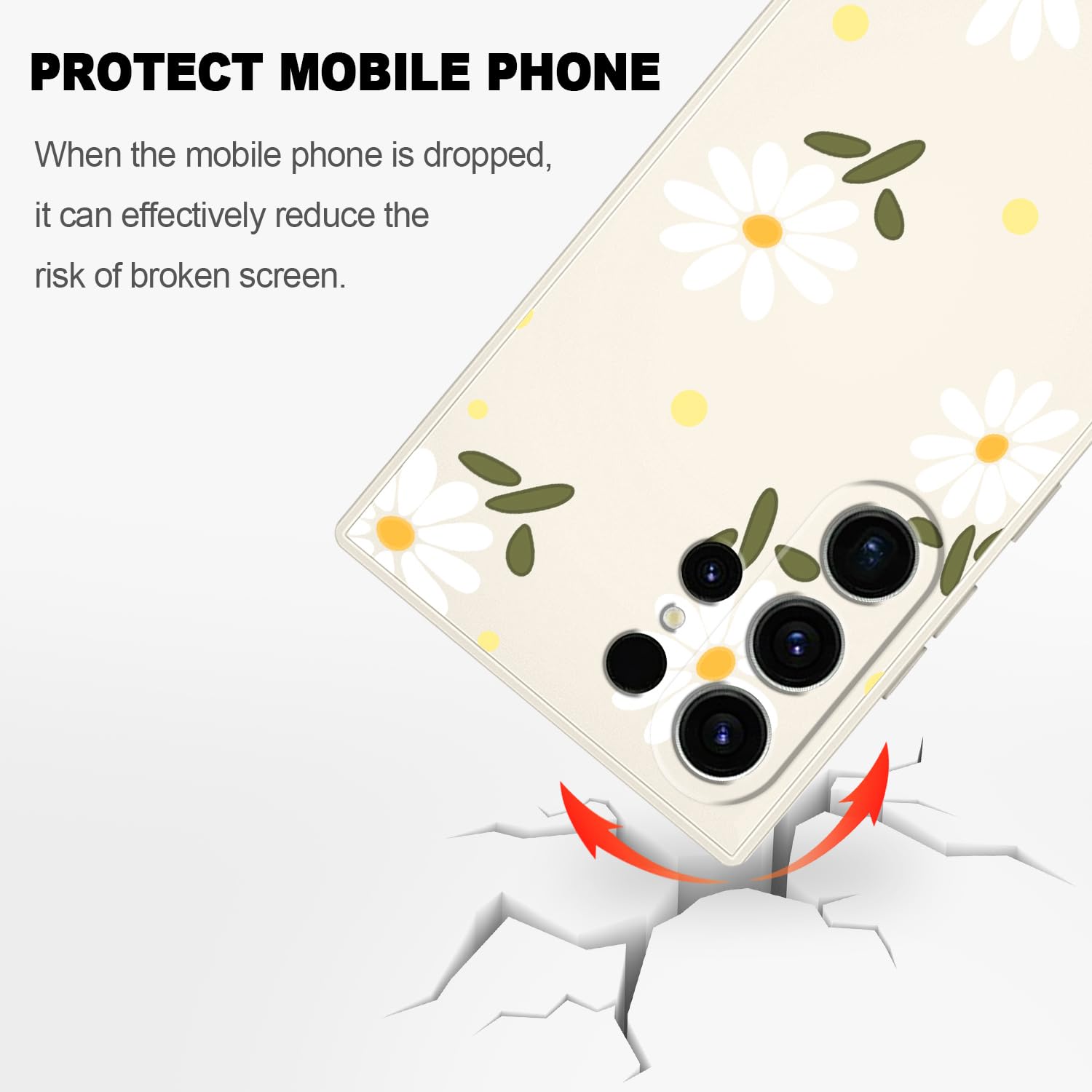 LEECG for Samsung Galaxy S23 Ultra Case, for Galaxy S23 Ultra Case Flowers Butterfly Anti Slip Shockproof Flexibility Soft Silicone Protector Phone for Samsung Galaxy S23 Ultra Case-Daisy White