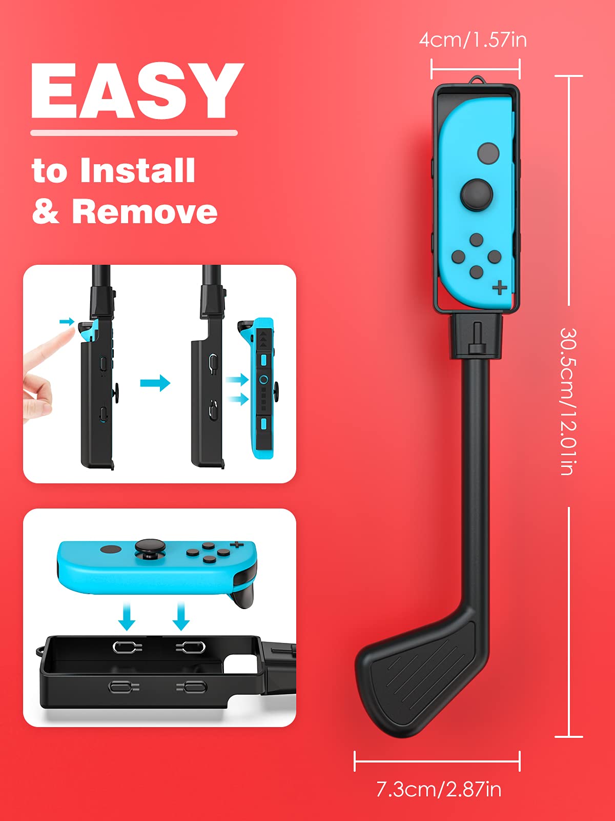 MoKo Golf Clubs Fit Nintendo Switch/Switch OLED Model Mario Golf: Super Rush Golf Hand Grips Game Accessories Fit with Joy-Con Controller 2 Pack with Rotatable Golf Rod &Wrist Strap, Black