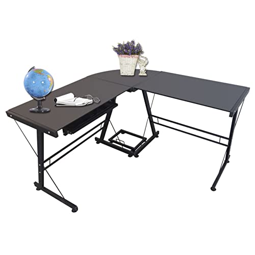 L-Shaped Computer Desk with Keyboard Tray, Large Modern Durable Workstation, Stalinite Splicing Office Desk Adjustable Height for Spaces Saving