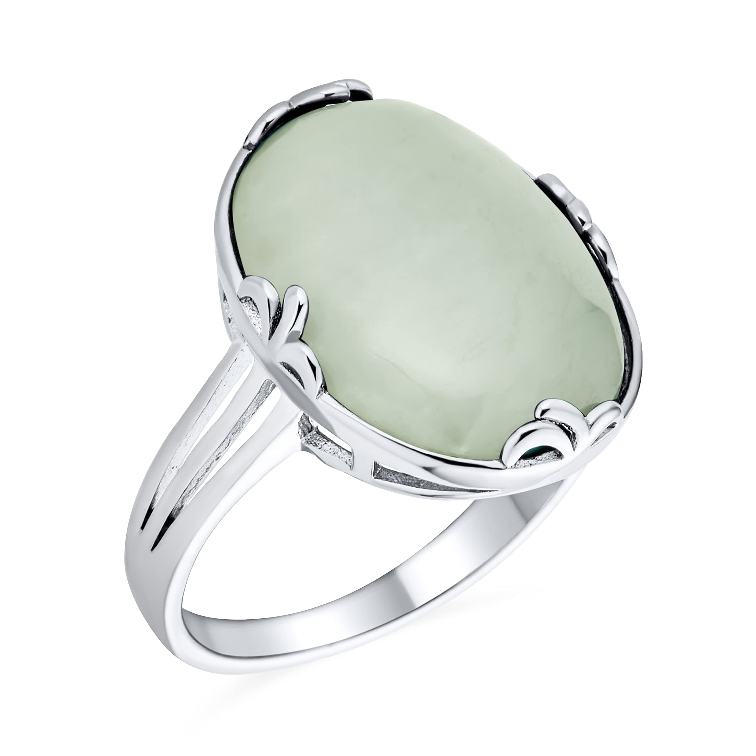 Personalize Western Boho Vintage Style Fleur Dis Lis Large Gemstone Filigree Oval Armor Full Finger Statement Light Green Jade Ring For Women .925 Sterling Silver Oxidized Customizable