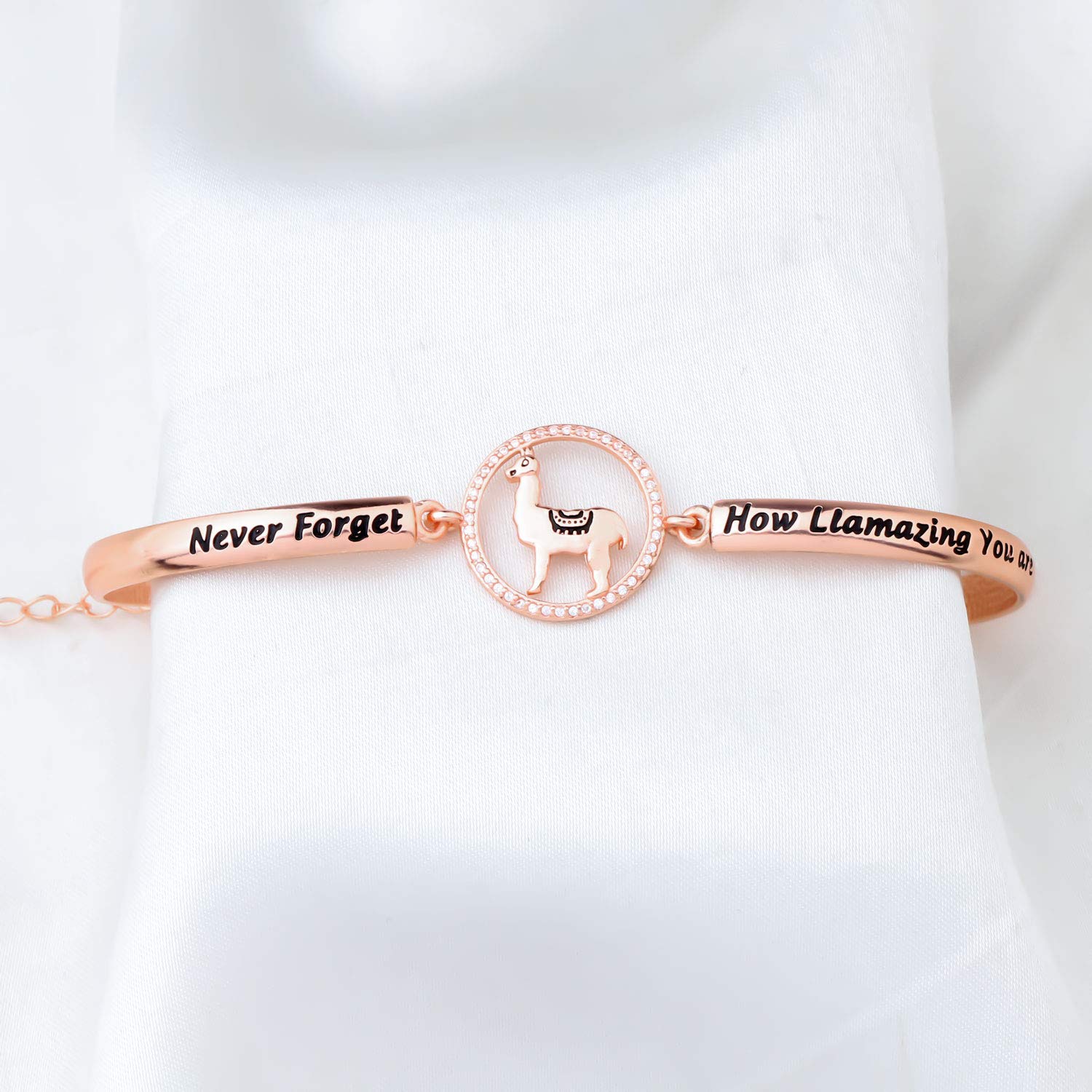 KUIYAI Never Forget How Llamazing You are Bangle Llama Gift Cute Alpaca Charm Bracelet (BR-LlamazingRG)