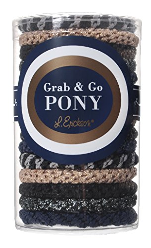 L. Erickson Grab & Go Pony Tube - Jet Set - 15 Pack Ponytail Holder Hair Ties