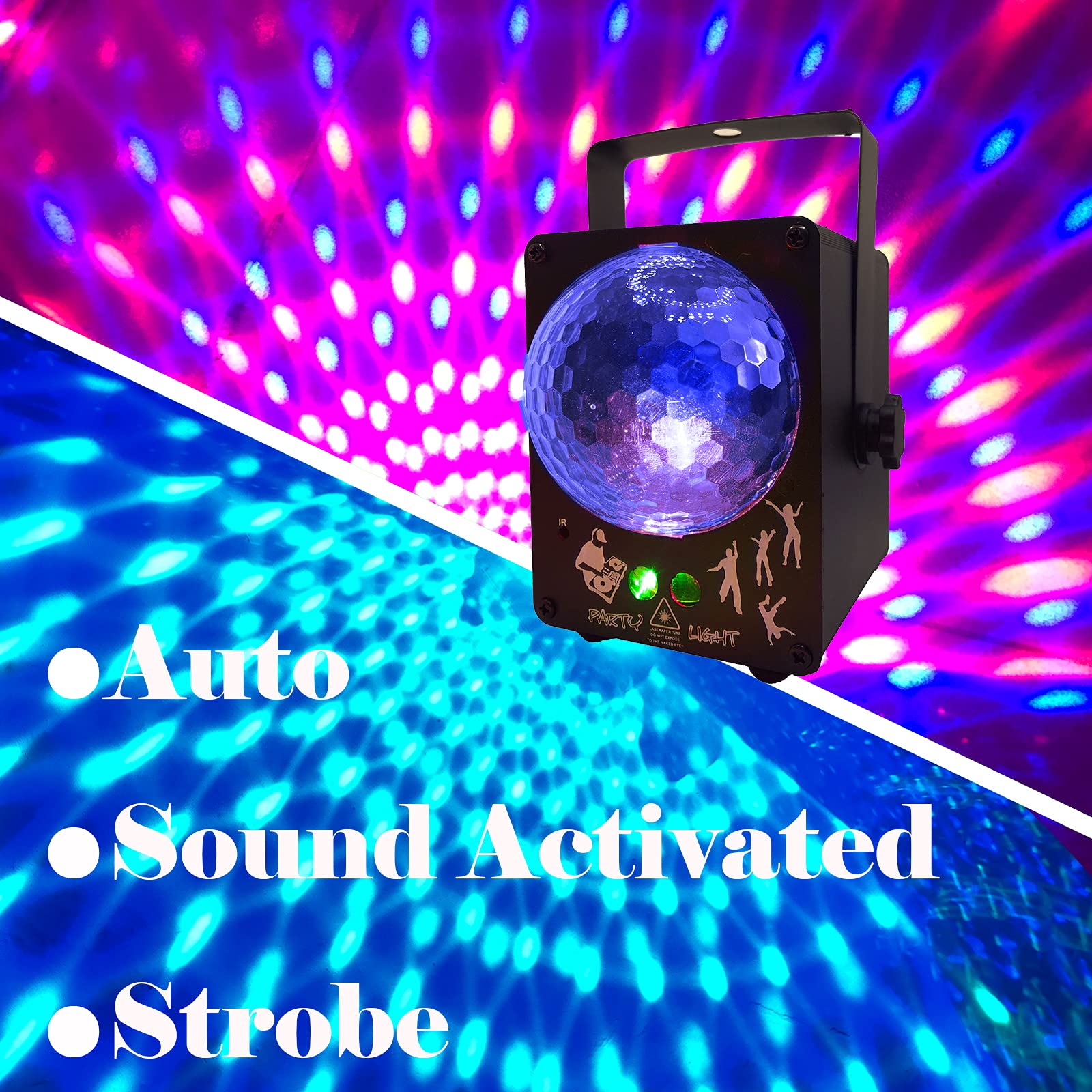 RGB Disco Ball+Party Light 2 in One Sound Activated DJ Disco Lights, Flasing Strobe Light with Remote Controller for Rave Parties Indoor&Outdoor, Holidays,Karaoke,Wedding