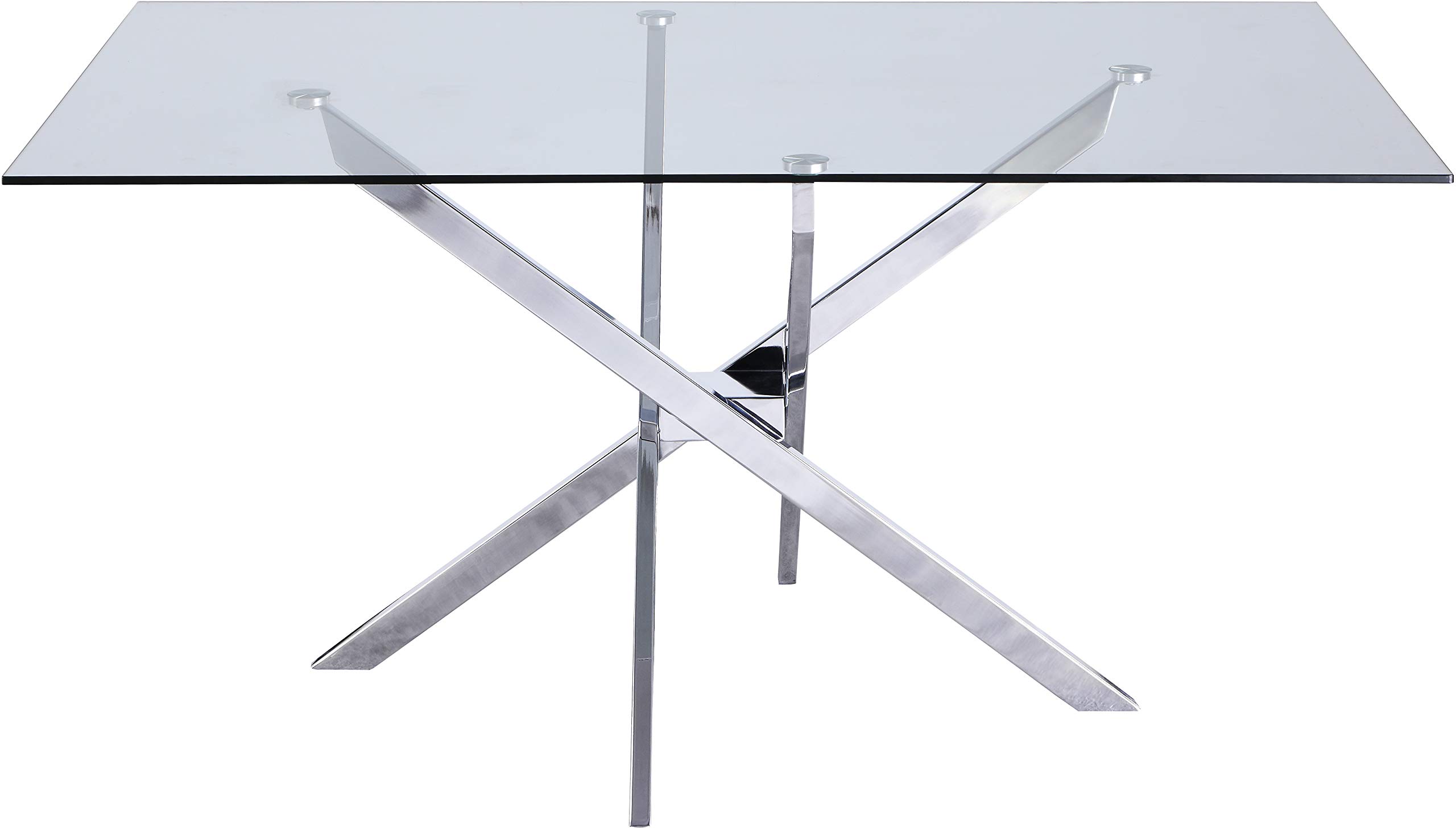 Meridian Furniture Xander Collection Modern | Contemporary Tempered Glass Top Dining Table with Durable Metal Base, 60" W x 36" D x 30" H, Silver Finish