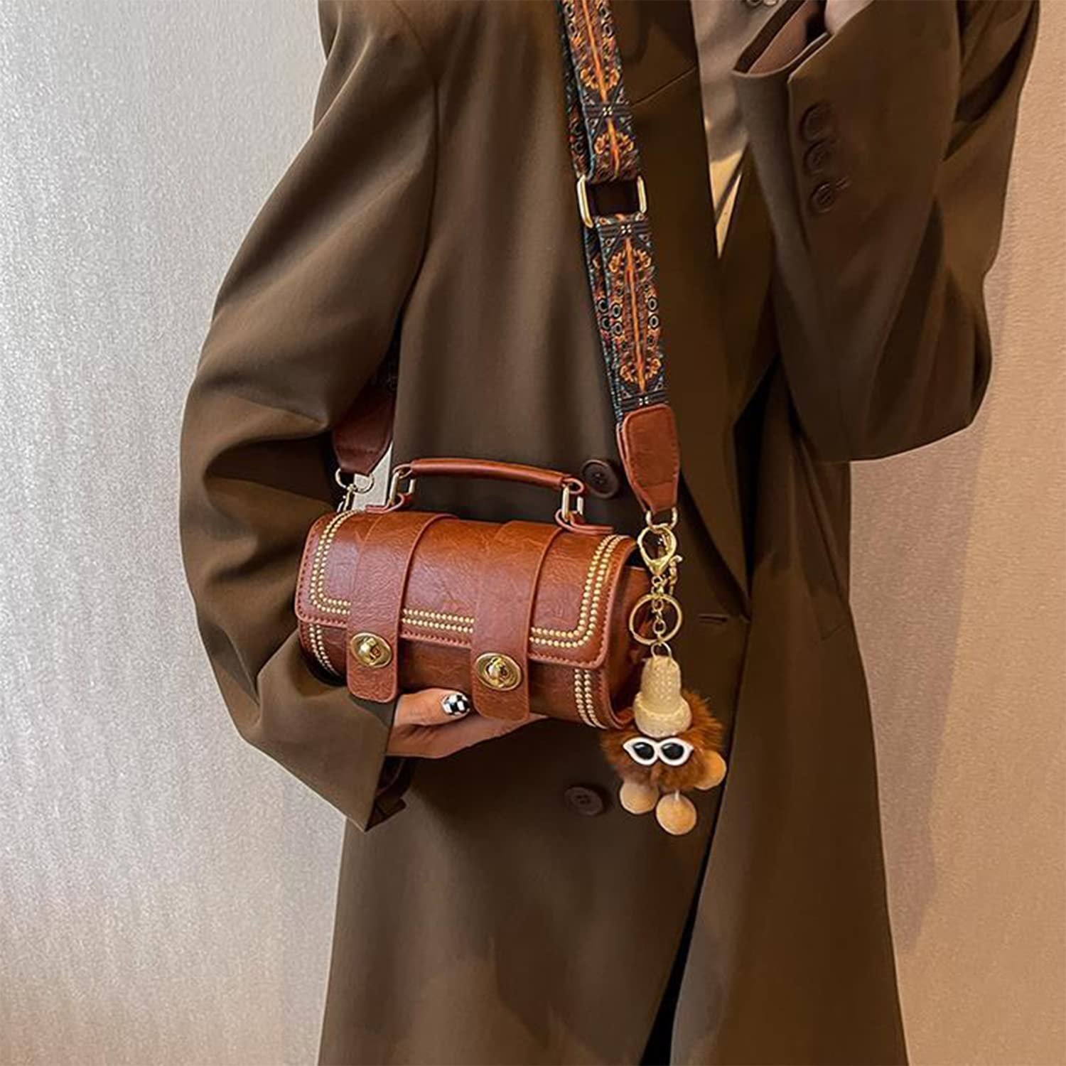 Small Crossbody Bags for Women Cell Phone Purse Suede Handbag with Print Adjustable Shoulder Strap