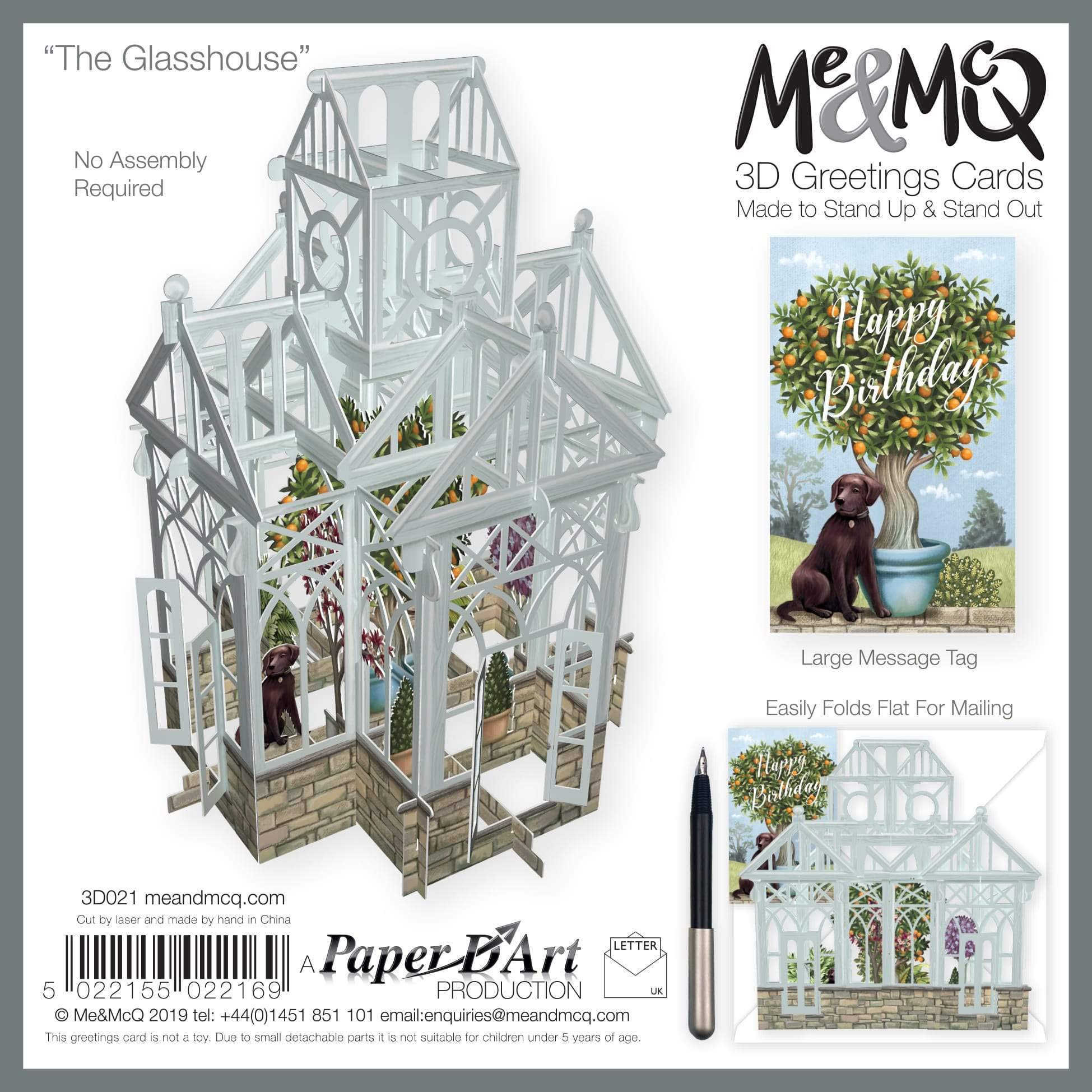 METERO Paper D'Art The Glasshouse Happy Birthday 3D Pop-Up Greetings Card with Large Message Tag