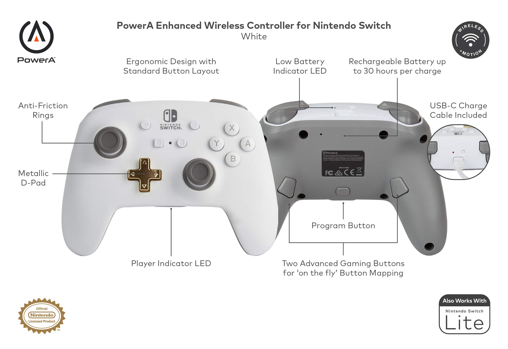 PowerA Enhanced Wireless Controller for Nintendo Switch - White