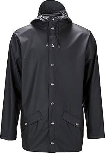RAINS Unisex Glossy Jacket Raincoat, Black, Large/X-Large