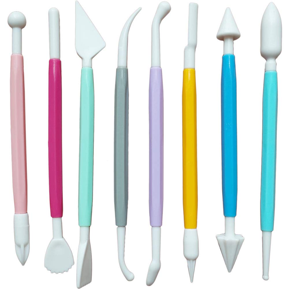 ScivoKaval Marshmallow Fondant Cake Decorating Hand Tool 12 Pcs 5 Sets Sugarcraft Gumpaste Icing Smoother Rolling Pin Trimmer Cutter Embosser Flower Scissor Modelling Accessories Supplies Kit Multi