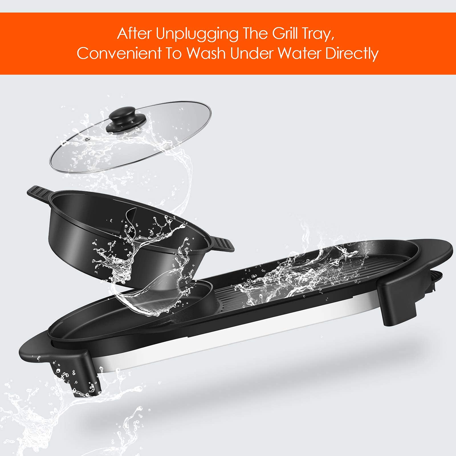 SEAAN Electric Removable Shabu-shabu Pot Grill Detachable Barbecue Grill with Large Capacity Baking Tray Non-Stick BBQ Pan Adjustable Temperature Double Flavor Hot Pot 110V