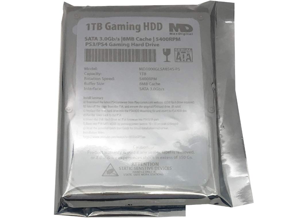 MaxDigitalData (MD1000GLSA854-PS) 1TB 5400RPM 8MB Cache (9.5mm) SATA 3.0Gb/s 2.5" Gaming Hard Drive (for PS3/PS4) - 2 Year Warranty
