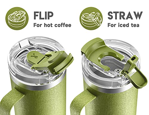 Meoky 20oz Insulated Coffee Mug with Lid and Handle, 100% Leak Proof Stainless Steel Coffee Cup with Tritan Lid, Double Wall Vacuum Coffee Tumbler with Handle (Forest)