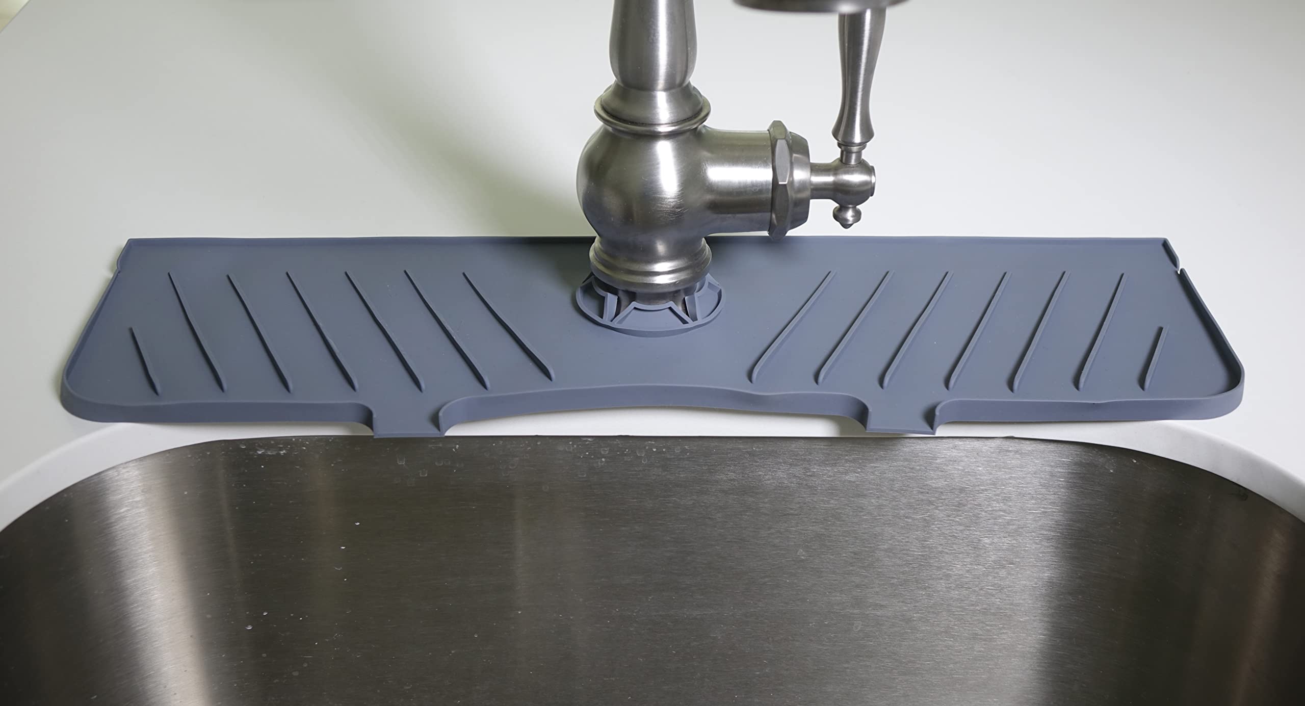 Premium 34β x 22β Under Sink Mat with Bonus Faucet Splash Guard: Waterproof Silicone Kitchen Sink Mat with Drain Hole - Rubber Mat Cabinet Protector, Anti-Slip, and Waterproof Kitchen Cabinet Liner