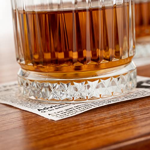 Restaurantware Elysia 12 Ounce Whiskey Glasses 12 Cut Rocks Glasses - Lead-Free Weighted Base Clear Glass Tumblers Dishwasher-Safe For Scotch Bourbon And Cocktails