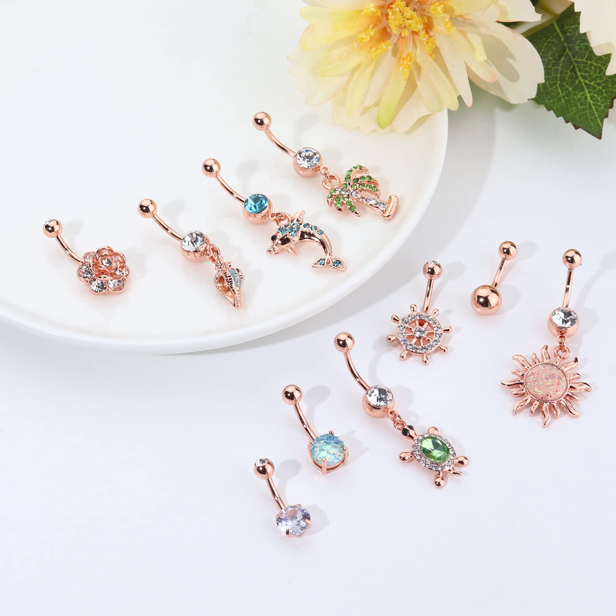 Sllaiss 30Pcs 14G Belly Button Ring for Women(Rose Gold)