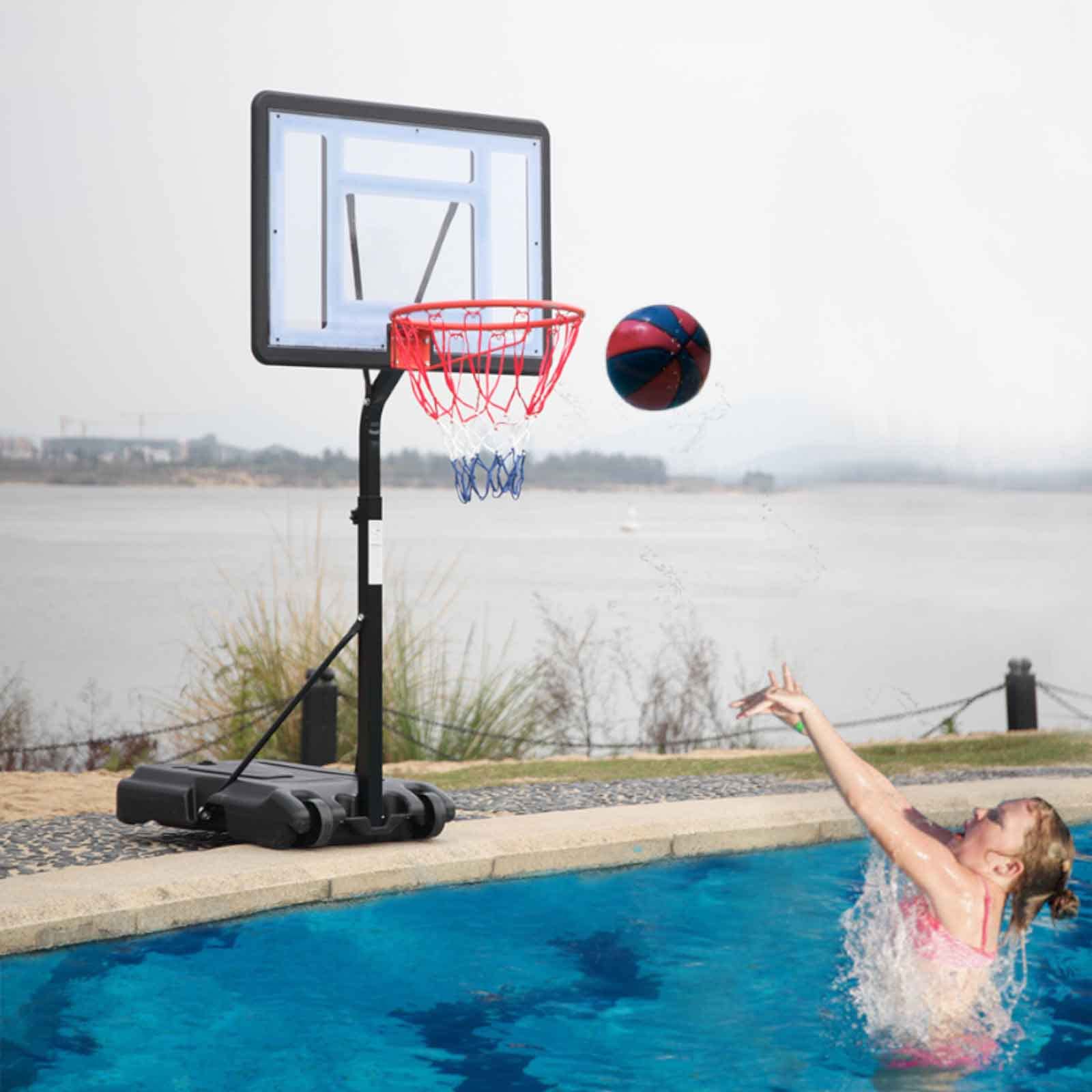 Ralch Wysom Portable Movable Swimming Pool PVC Transparent Backboard Basketball Stand (Basket Adjustment Height 45-53inch) Maximum Applicable for 7# Ball