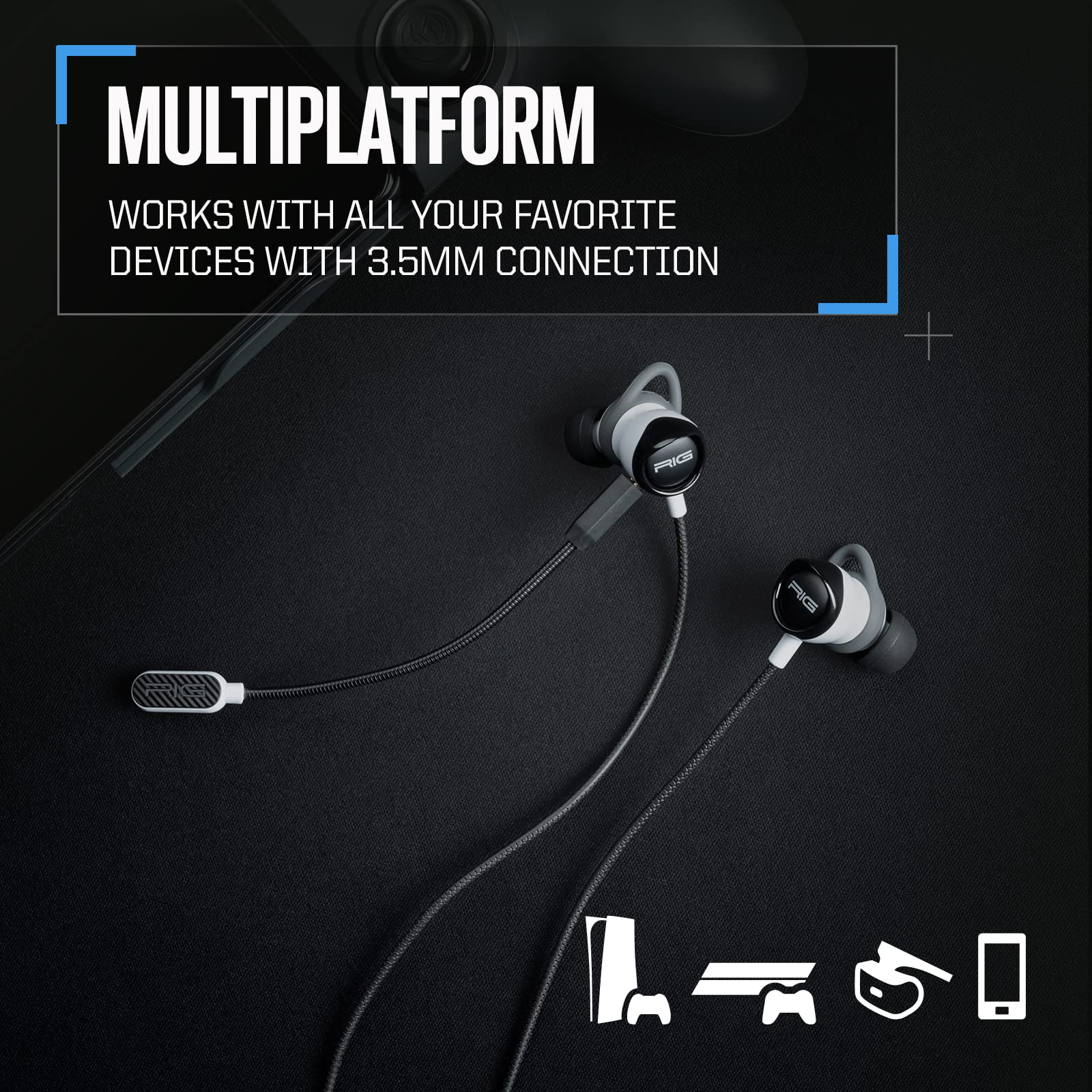 RIG 200HS Performance Gaming Earbud Headset with Detachable Microphone Officially Licensed for PlayStation PS5, PS4, PSVR, PSVR2 - Universal 3.5mm - Black/White