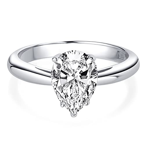 SHELOVES Solitaire Engagement Rings for Women Pear Cut CZ 925 Sterling Silver Wedding Bands Promise Rings Sz 7