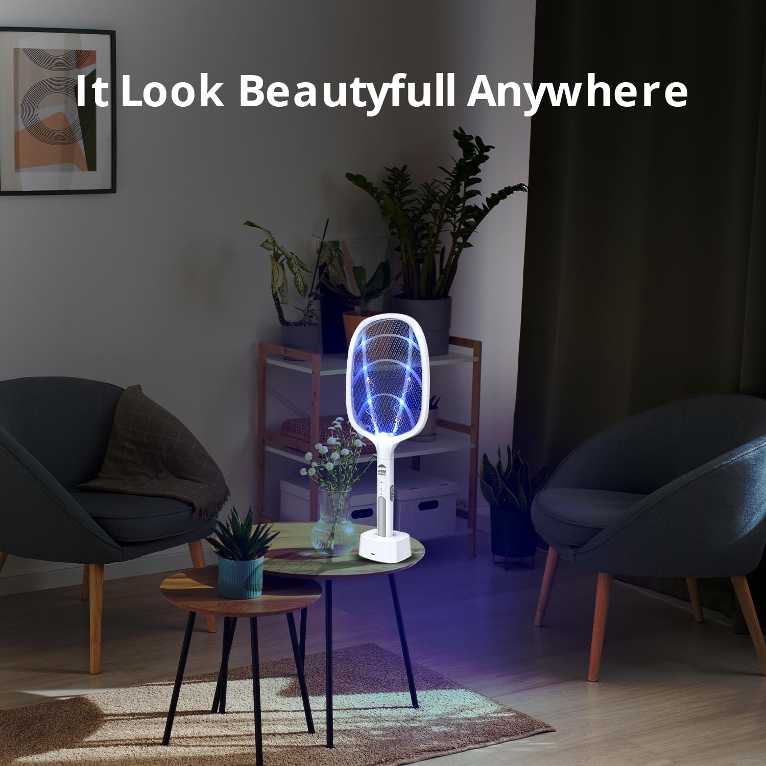 WBM SMART 2 in 1 Electric Bug Zapper, Mosquitoes Trap Lamp & Racket, USB Rechargeable Electric Fly Swatter for Home and Outdoor Powerful Grid 3-Layer Safety Mesh Safe to Touch
